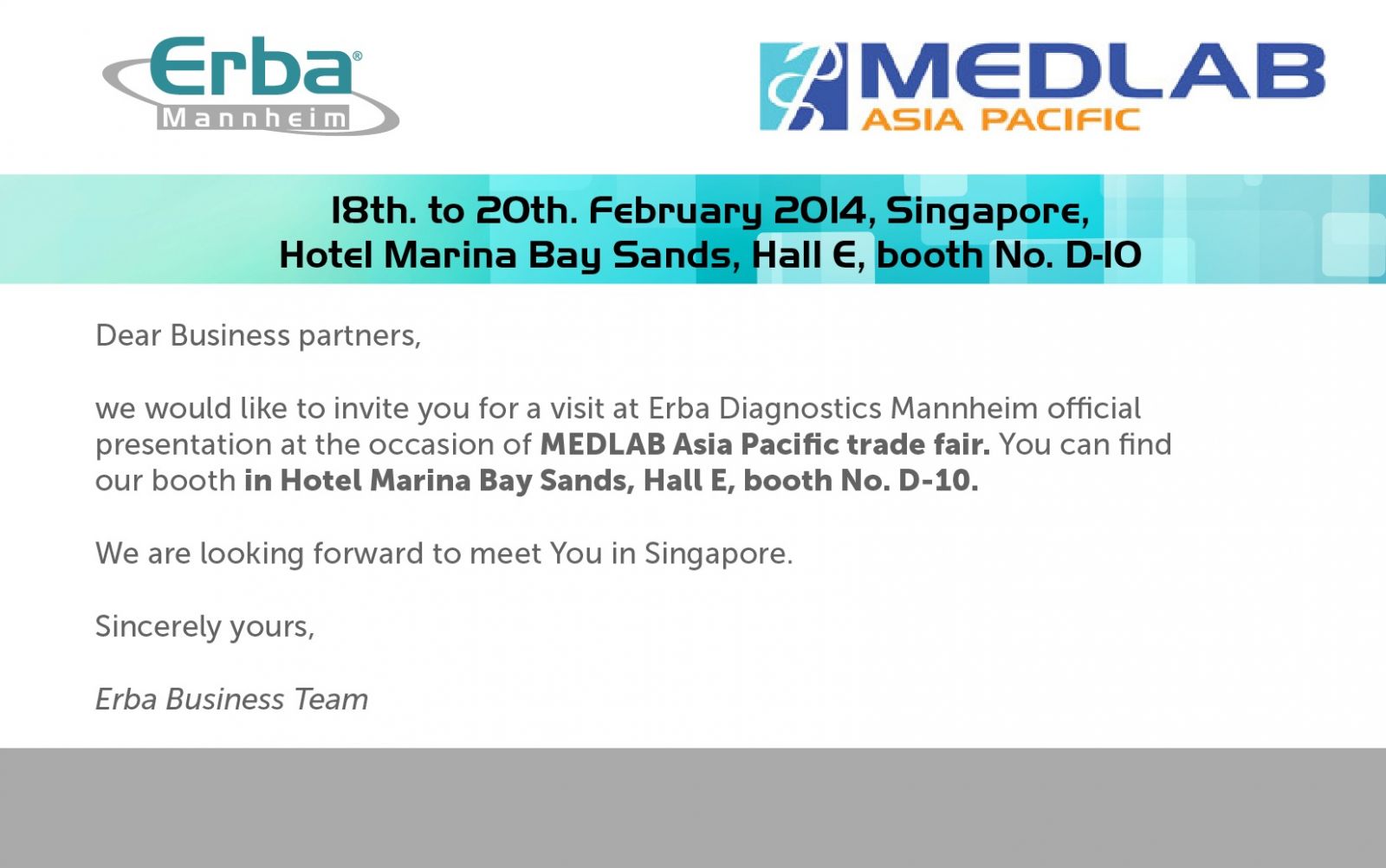Invitation to MEDLAB ASIA PACIFIC 2014 | Erba Lachema s.r.o.